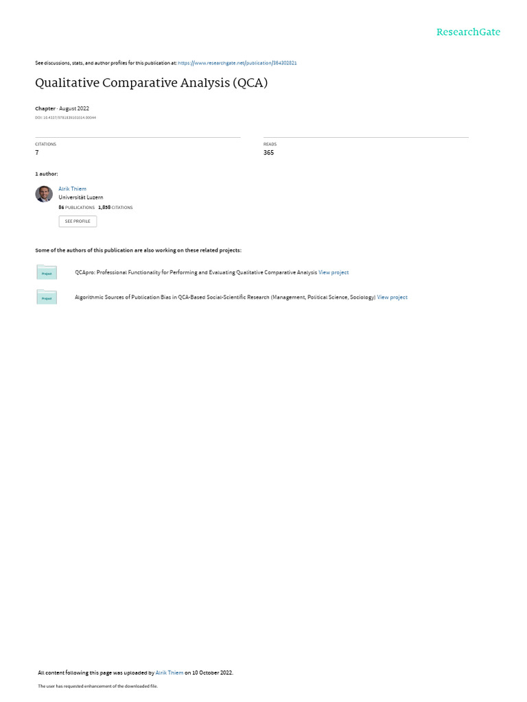 Qualitative Comparative Analysis (QCA) : August 2022 | PDF