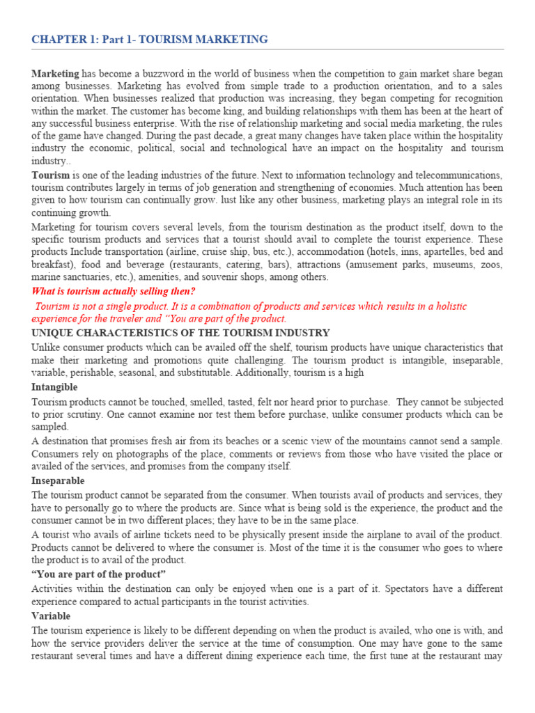 T 0H MKTG - Tourism and Hospitality Marketing (Prelim Notes) | PDF