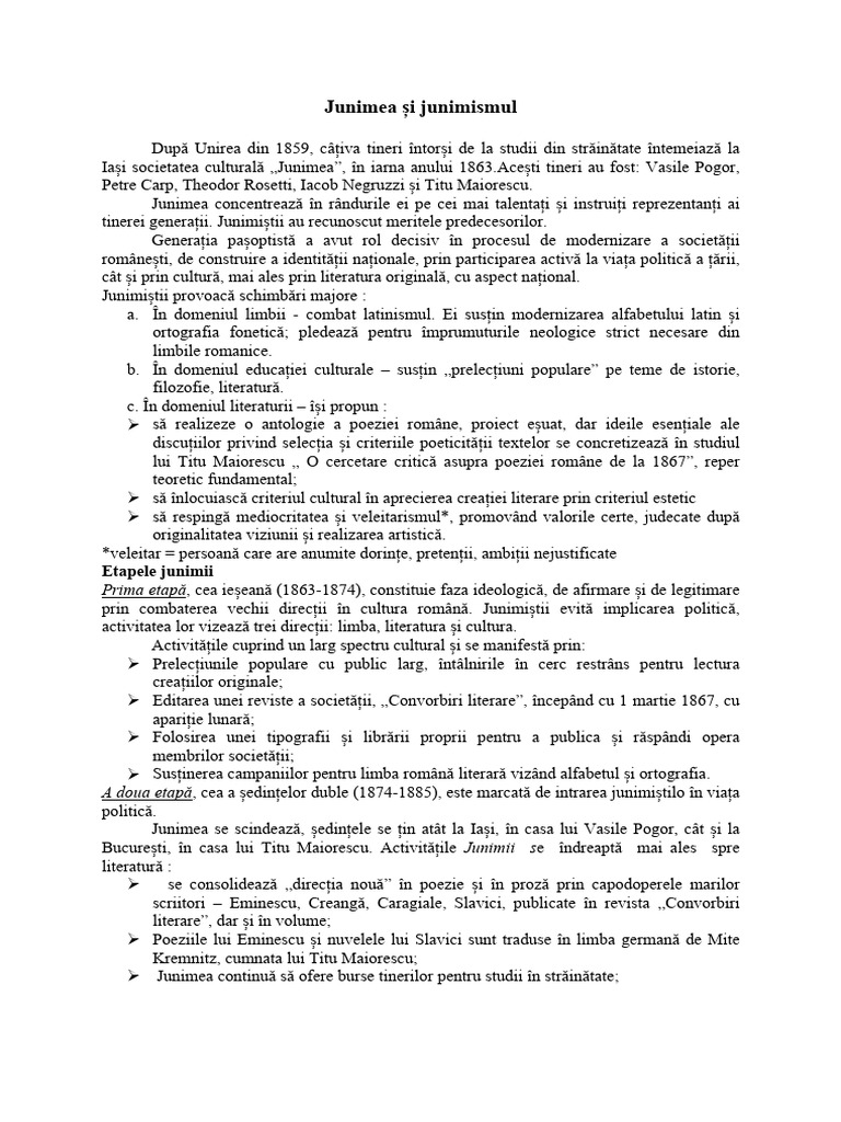Junimea Și Junimismul | PDF