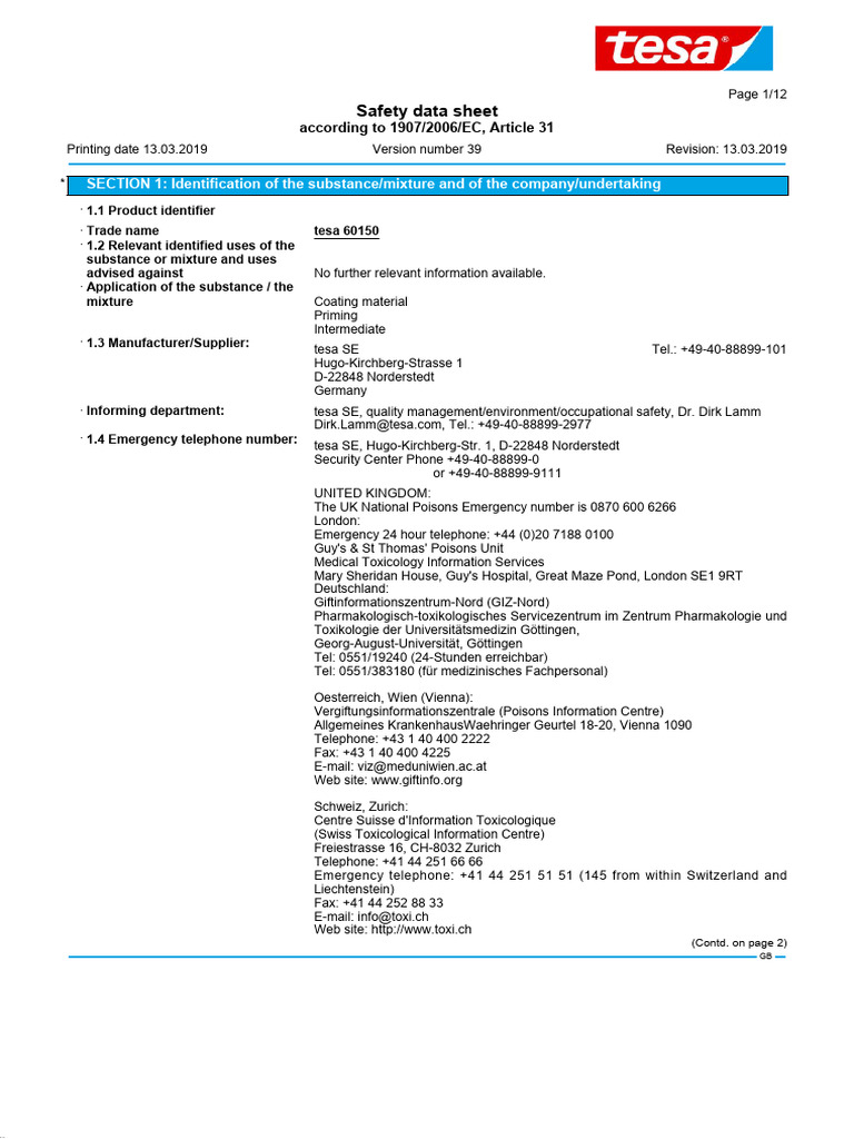 Msds Tesa 60150 | PDF