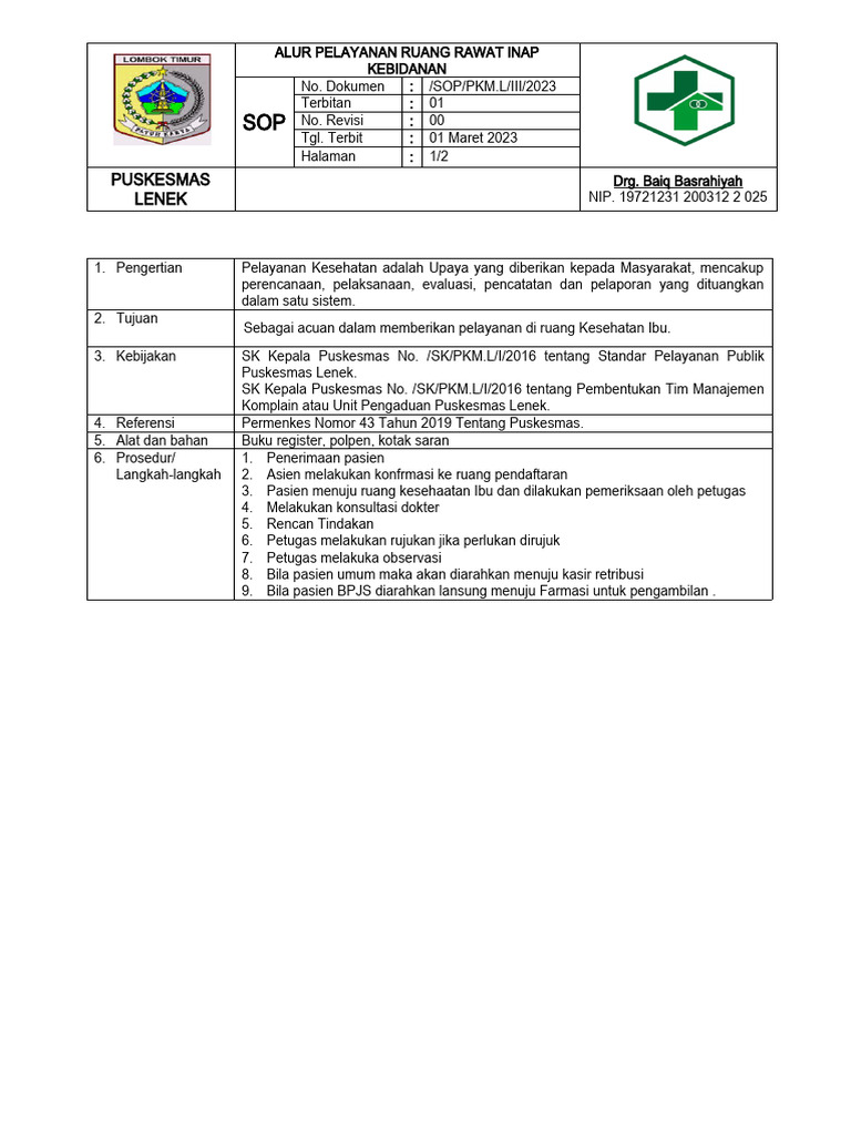 Sop Rawat Inap Kebidanan | PDF | Pengelolaan Keuangan & Uang | Hukum