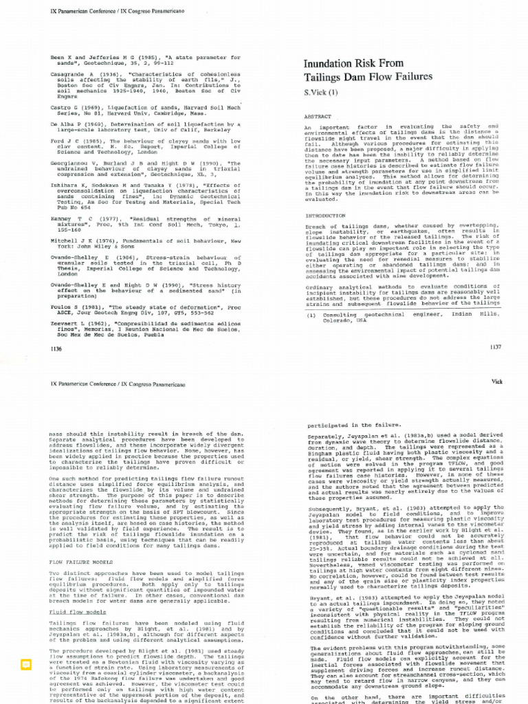 Vick 1991 - Inundation Risk From Tailings Dam Flow Failures | PDF