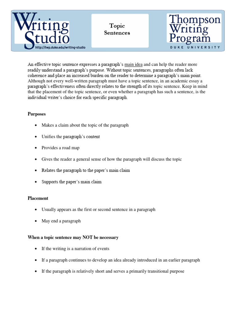 Revised Topic Sentences 1 1.original | PDF