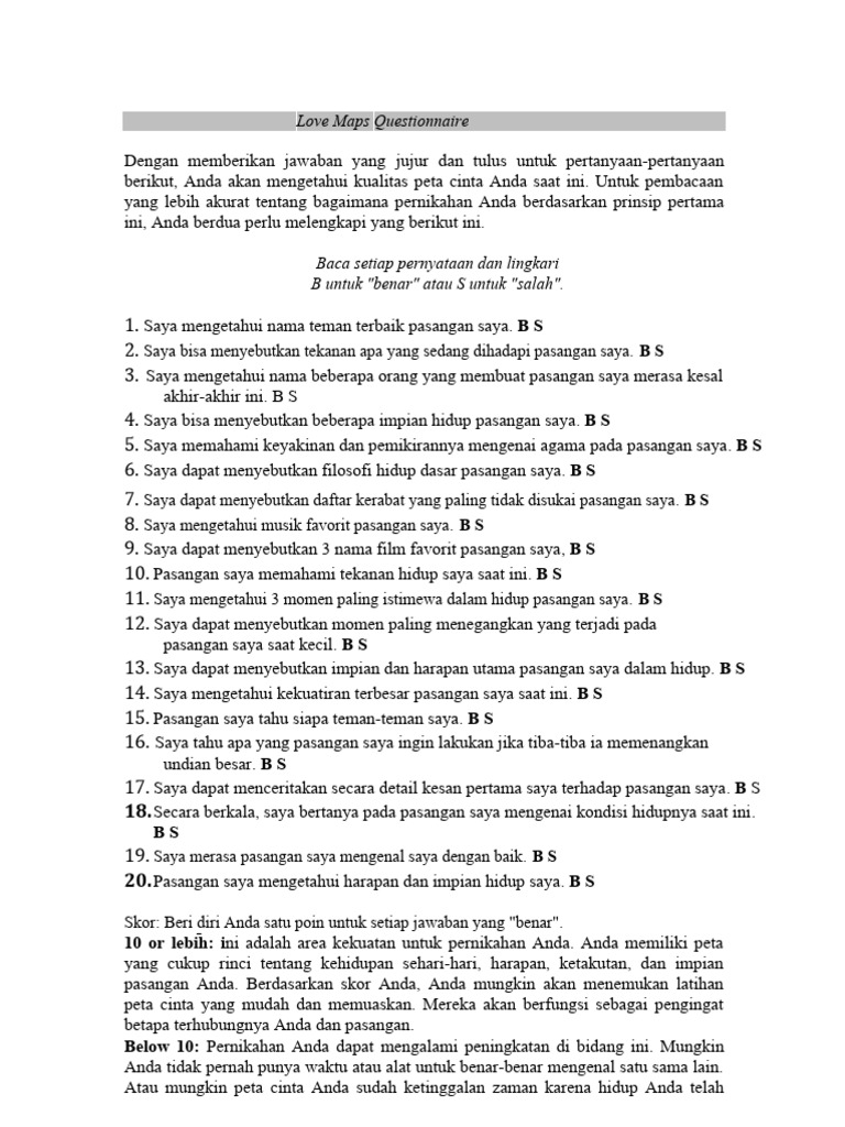 Love Maps Questionnaire | PDF | Olahraga & Rekreasi