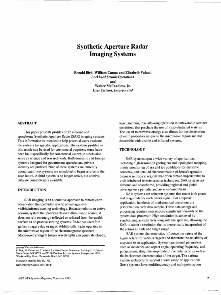 Synthetic Aperture Radar Imaging Systems | PDF | Radar | Electronics