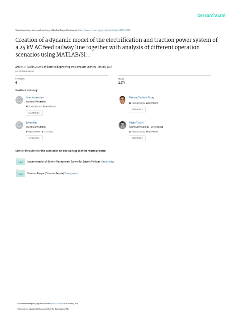 Dynamic Model of Electrification and Traction Power System Using MATLAB | PDF