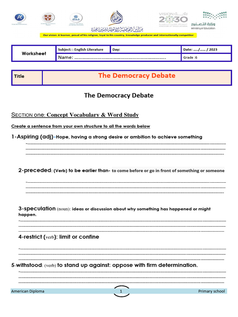The Democracy Debate Worksheet1 | PDF
