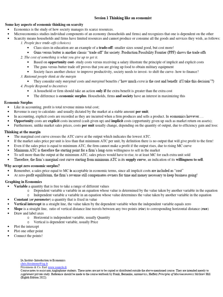 Introduction to Economics Class 1 Notes | PDF
