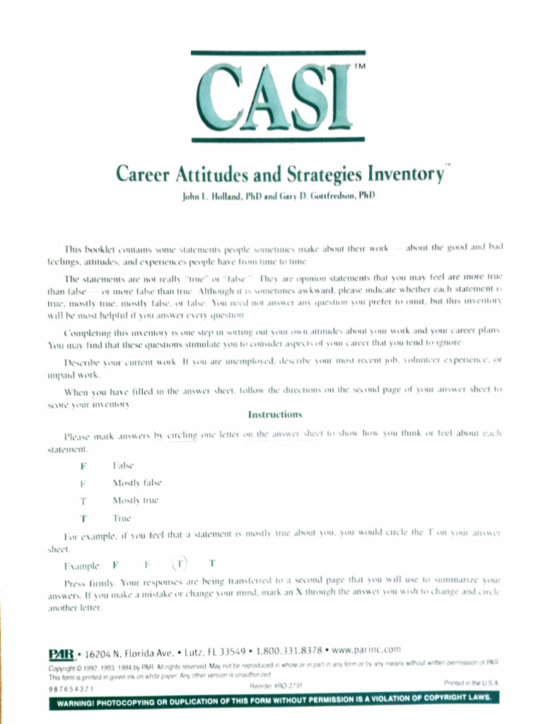 CASI Test Booklet | PDF