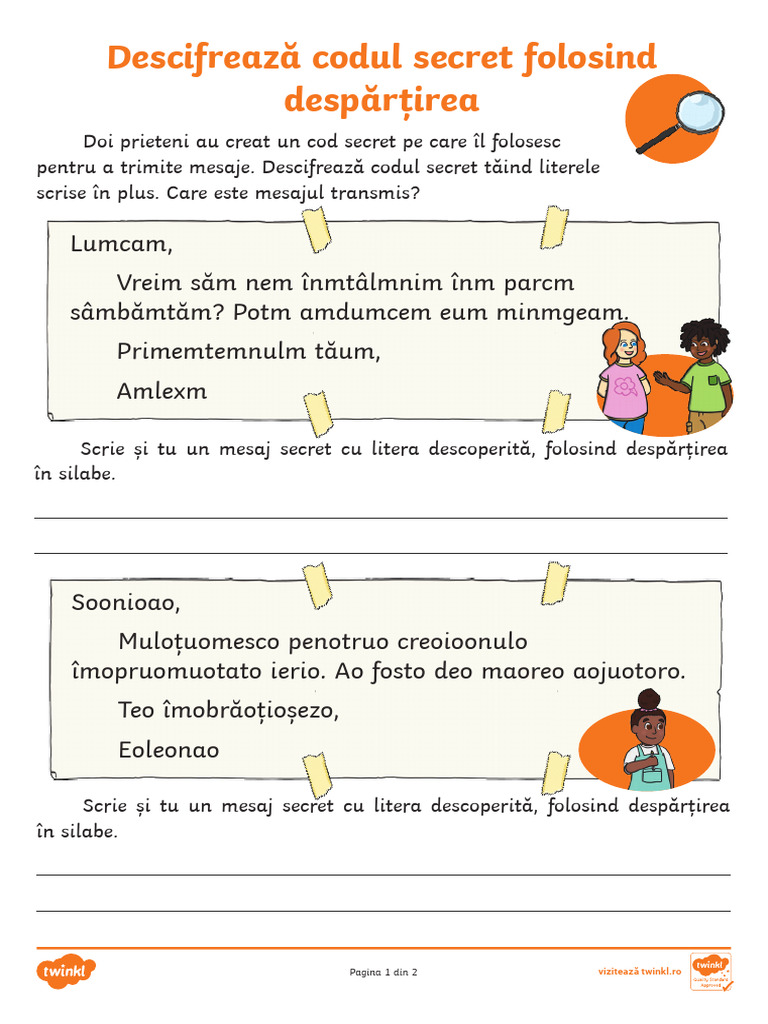 DLC 1661342893 Descifreaza Codul Secret Folosind Despartirea in Silabe Fisa de Lucru Clasa I Ver ...
