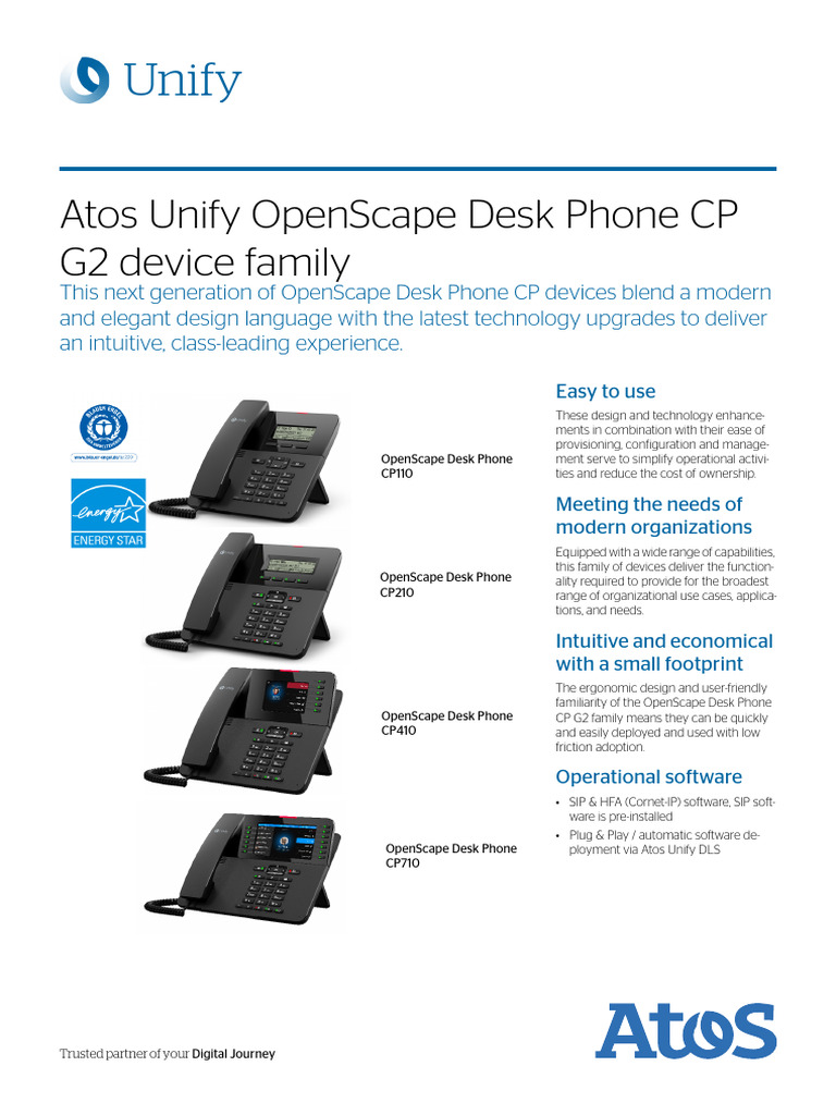 Atos Unify OpenScape Desk Phone CP110 G2OpenScape Desk Phone CP Family CP x10 Data Sheet Issue 5 ...