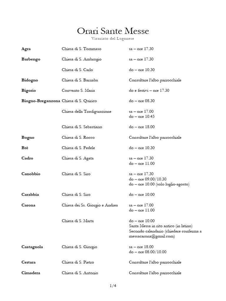 Orari Sante Messe Luganese | PDF