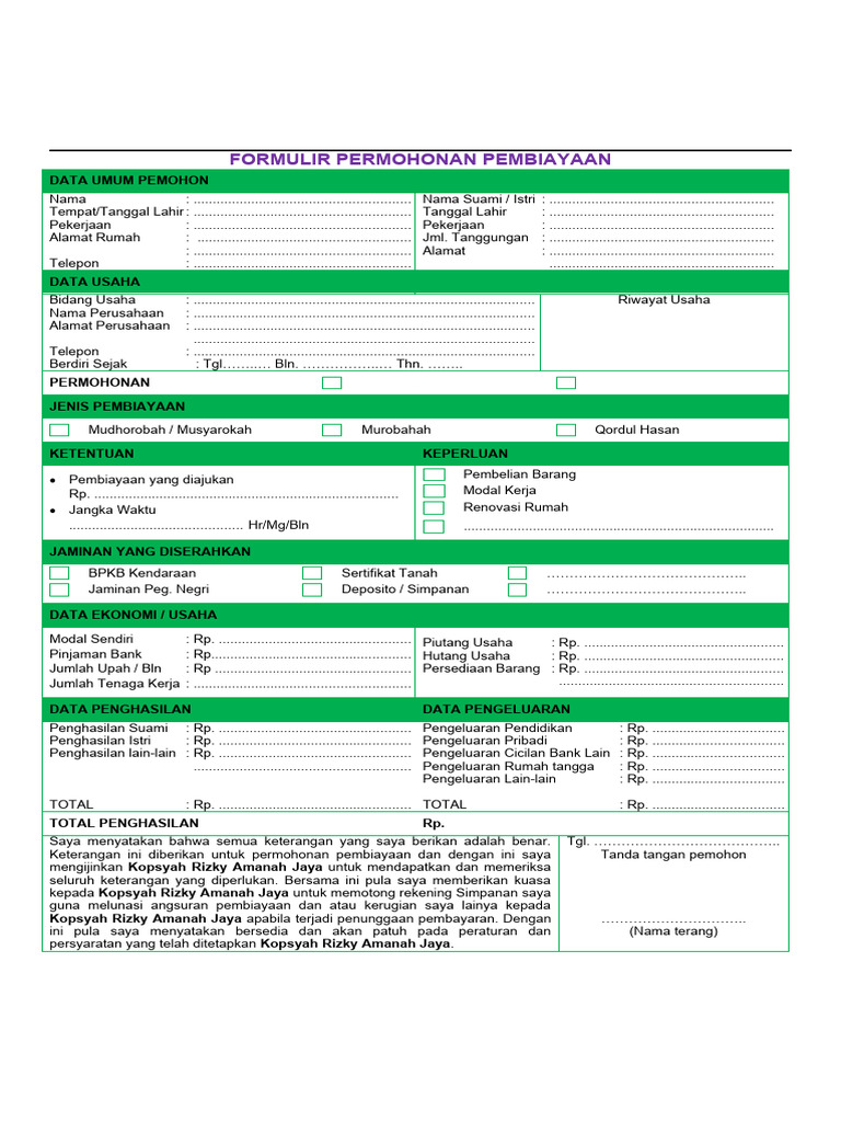 2. Formulir Permohonan Pembiayaan | PDF