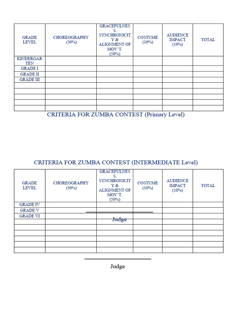 Criteria For Zumba Contest | PDF