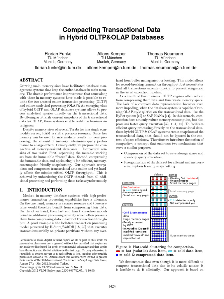 Compacting Transactional Data in Hybrid OLTP and OLAP Databases | PDF