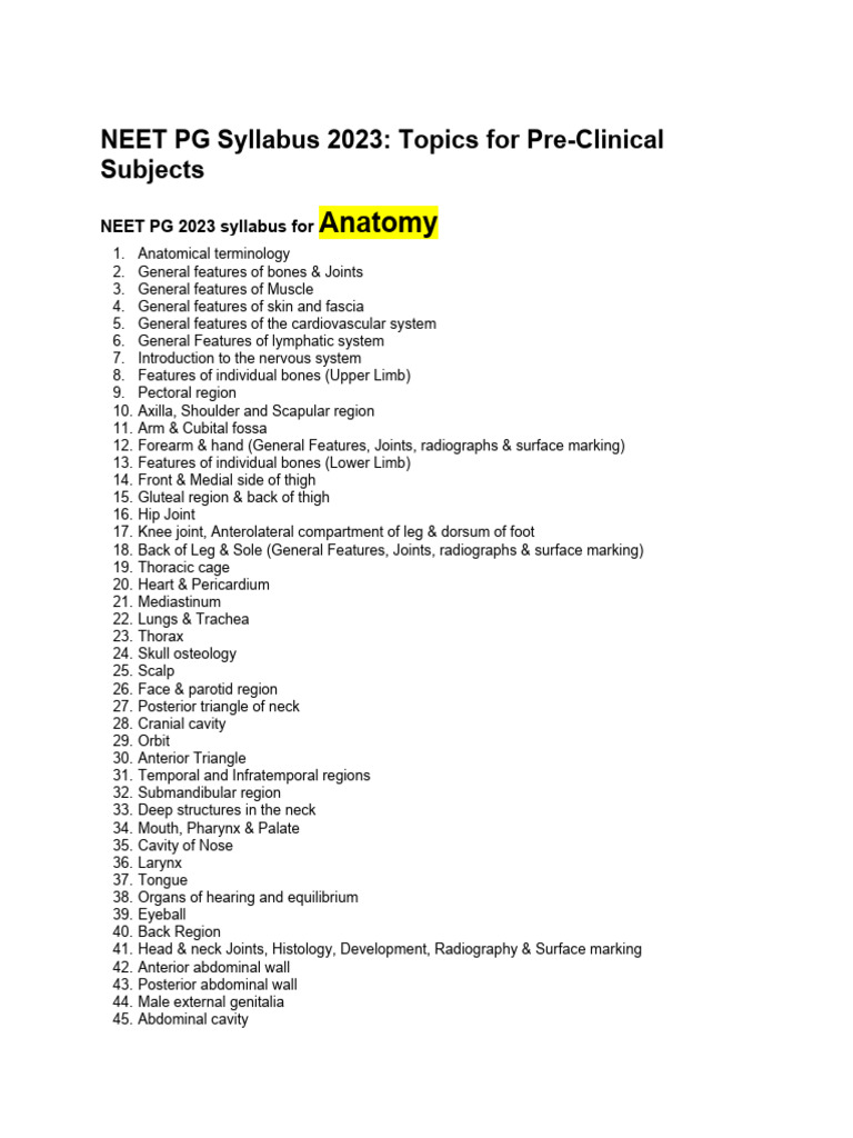 NEET PG 2023 Anatomy & Syllabus Overview | PDF