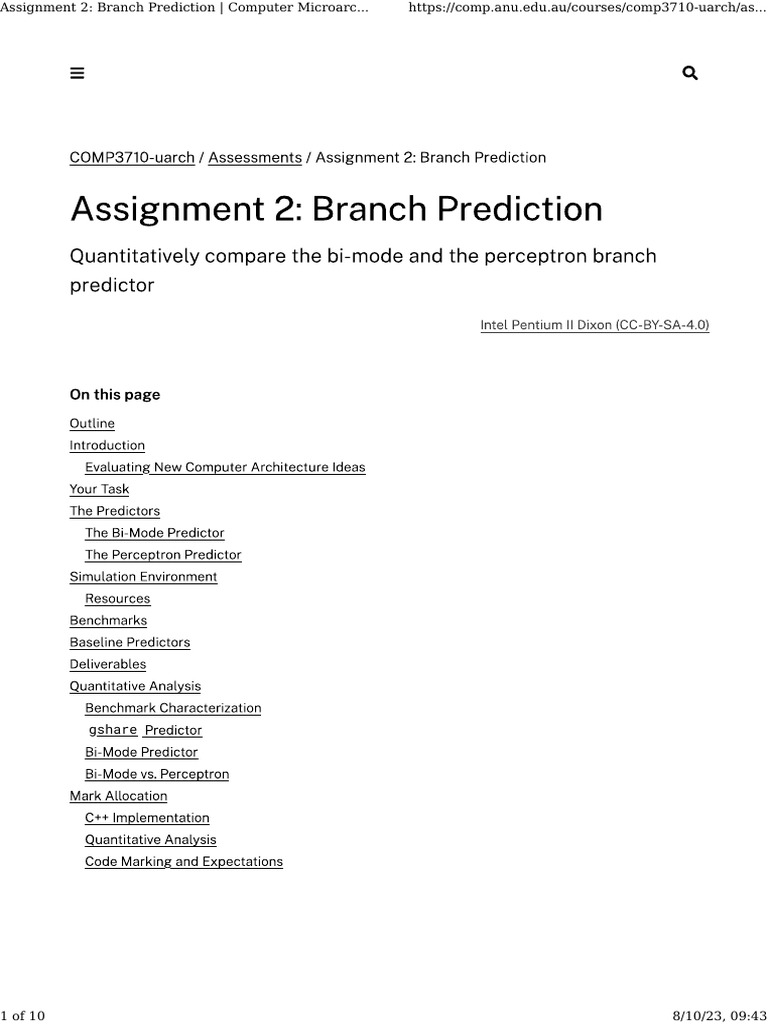 Assignment 2 Branch Prediction Computer Microarchitecture Pdf 0603