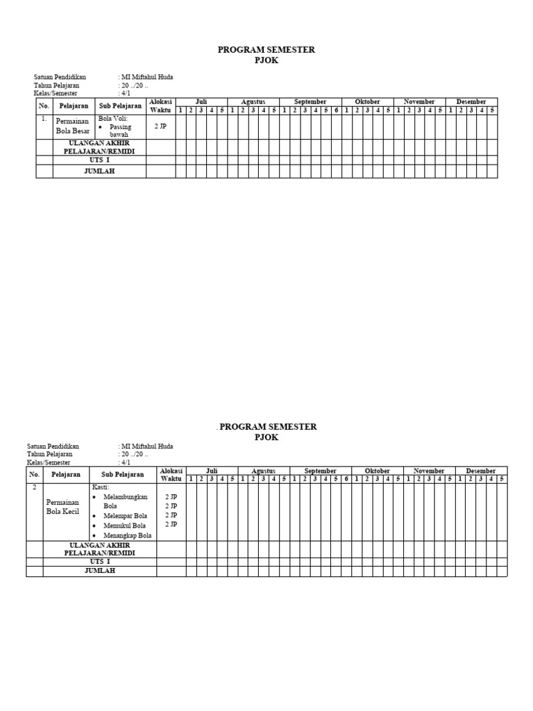 Program Semester PJOK Kelas 4 | PDF