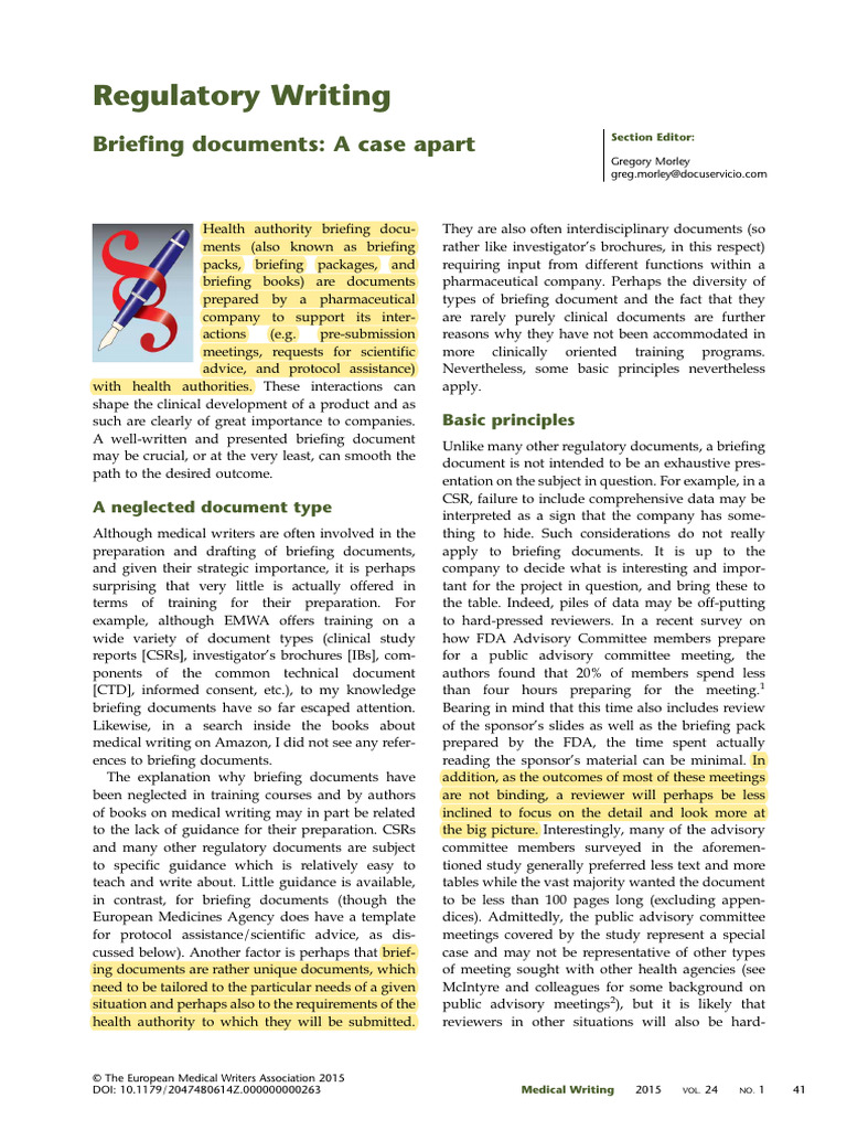 Regulatory Writing Briefing Documents A Case Apart | PDF