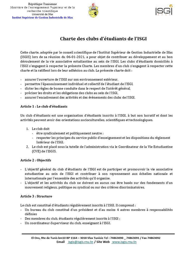 Charte Club Isgi | PDF