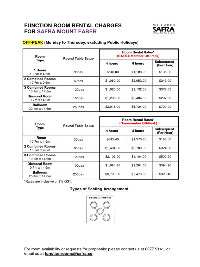 Safra Mount Faber Function Room Rates | PDF