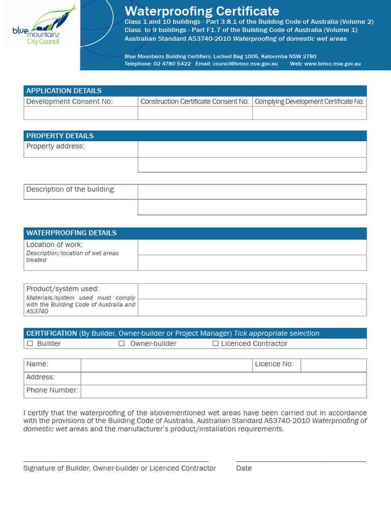 Waterproofing Certficate | PDF