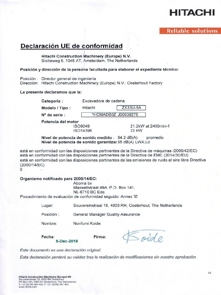 Marcado Ce Hitachi 3,5 TN | PDF