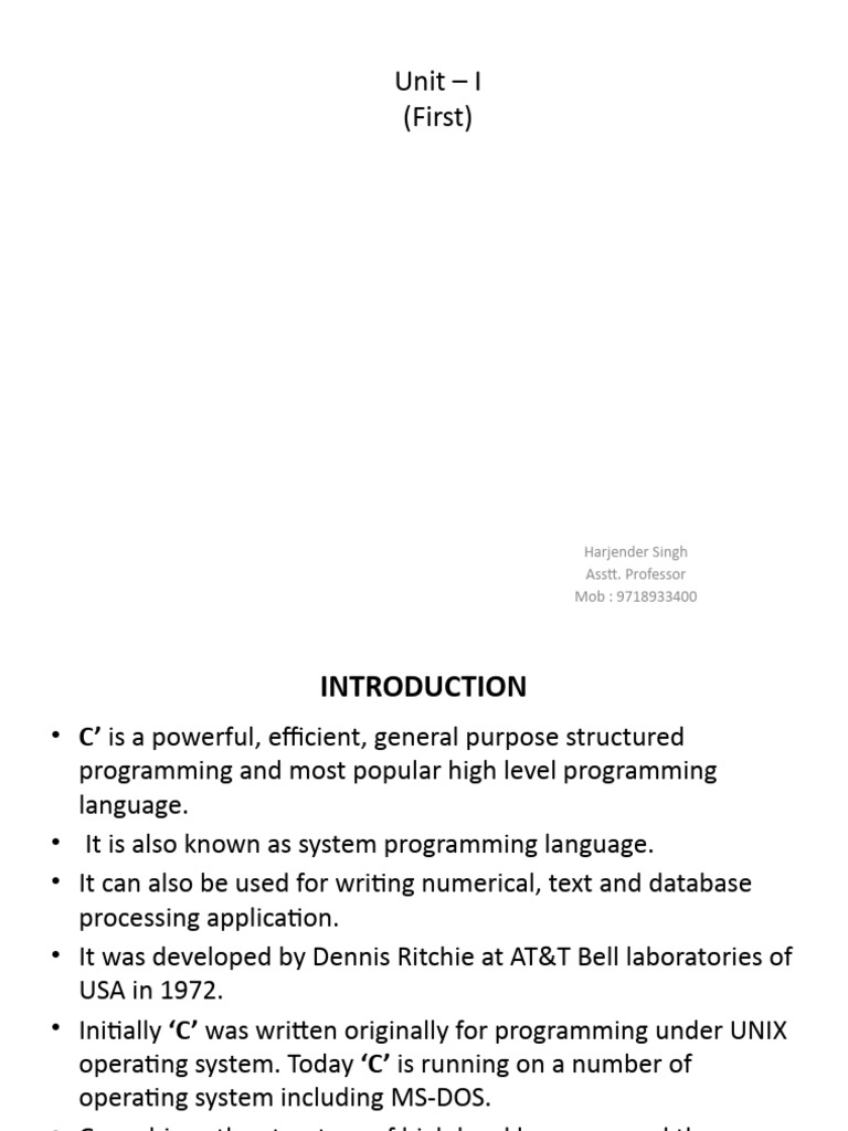 Introduction To C : Unit1.1 | PDF