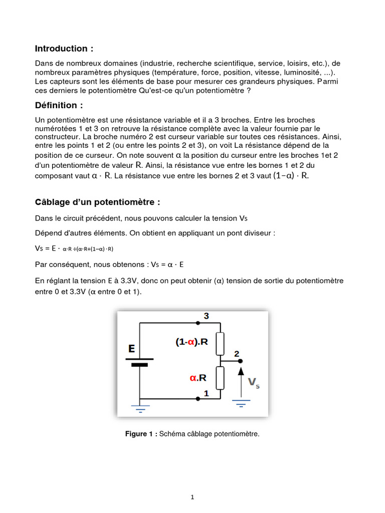 Fonctionnement et câblage du potentiomètre | PDF | Sciences et ...