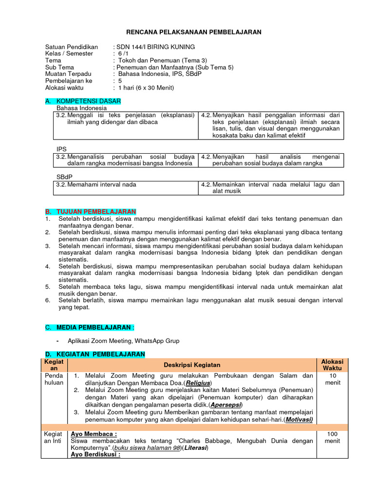 RPP Kelas 6 Tema 3 Subtema 2 Pembelajaran 5 | PDF RPP Kelas 6 Tema 3 Subtema 2 Pembelajaran 5 | PDF