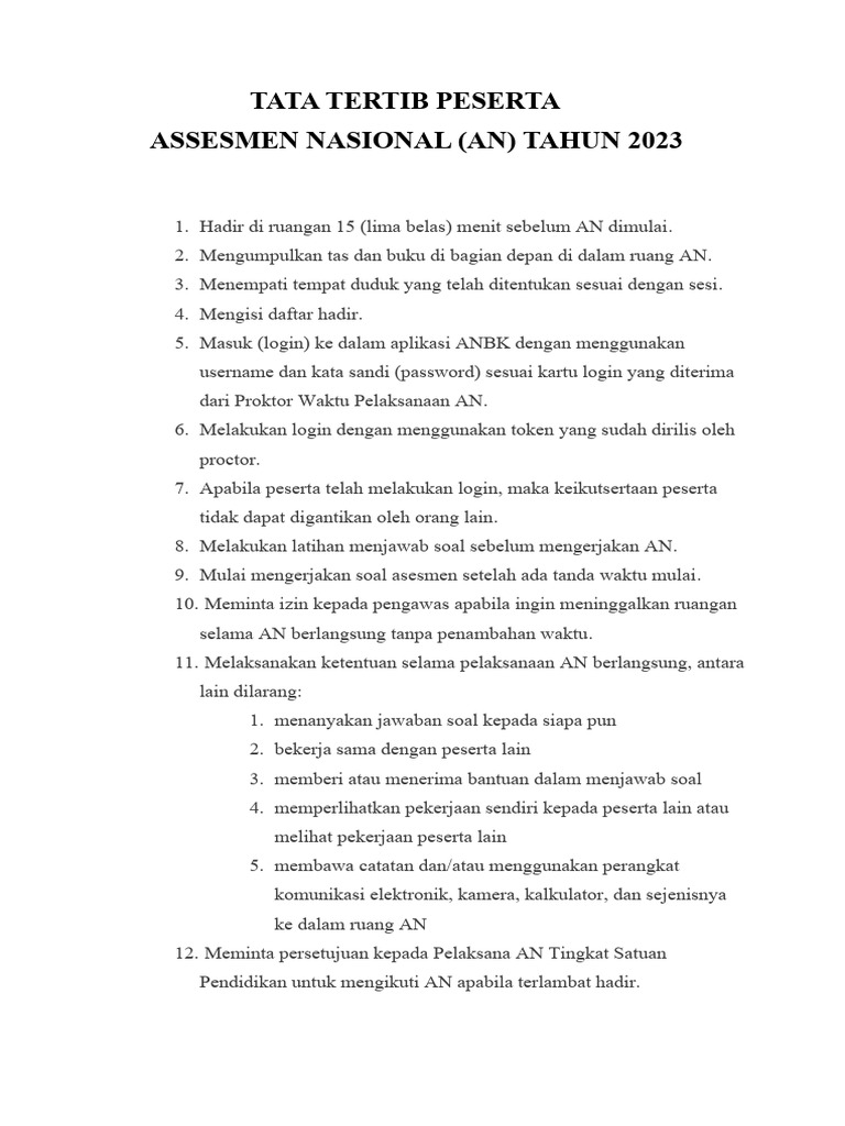 Tata Tertib Peserta Anbk 2023 | PDF