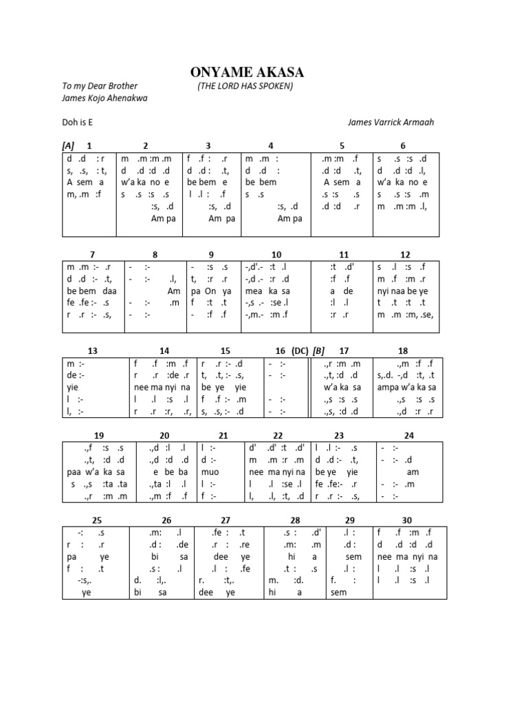 Onyame Akasa Lyrics and Sheet Music | PDF