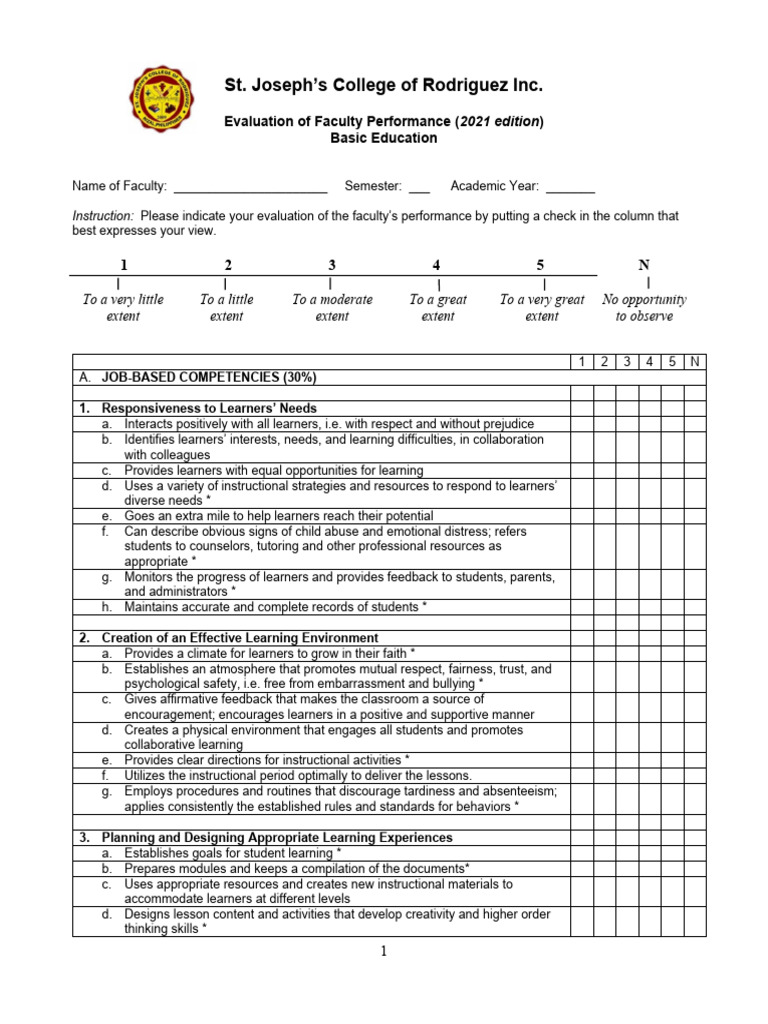 Performance Evaluation Tool BED 2021 | PDF