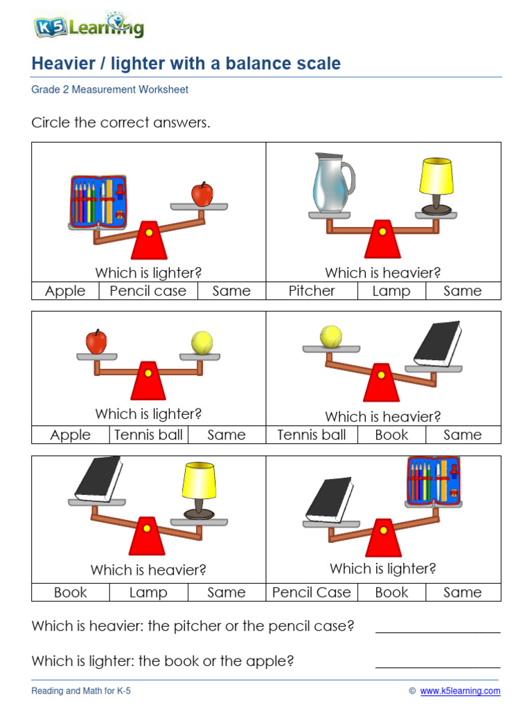 Grade 2 Measurement Scale Heavy Light | PDF