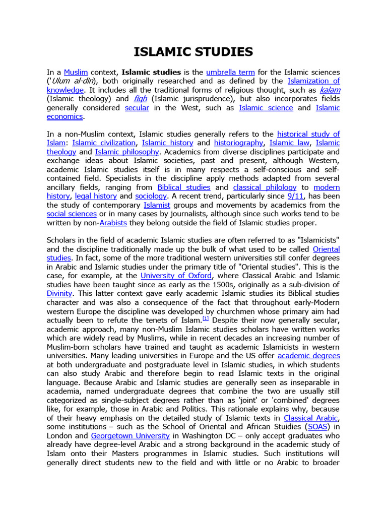 Overview of Islamic Studies Fields | PDF | History