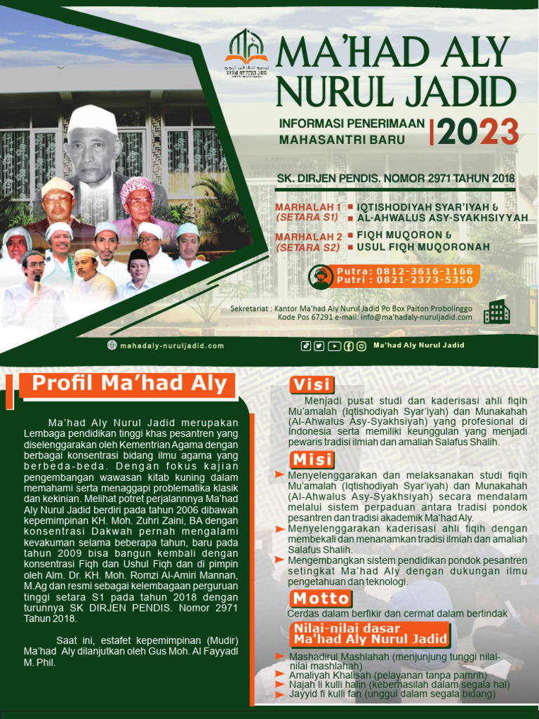 Brosur PMB Ma Had Aly Nurul Jadid 2023 | PDF