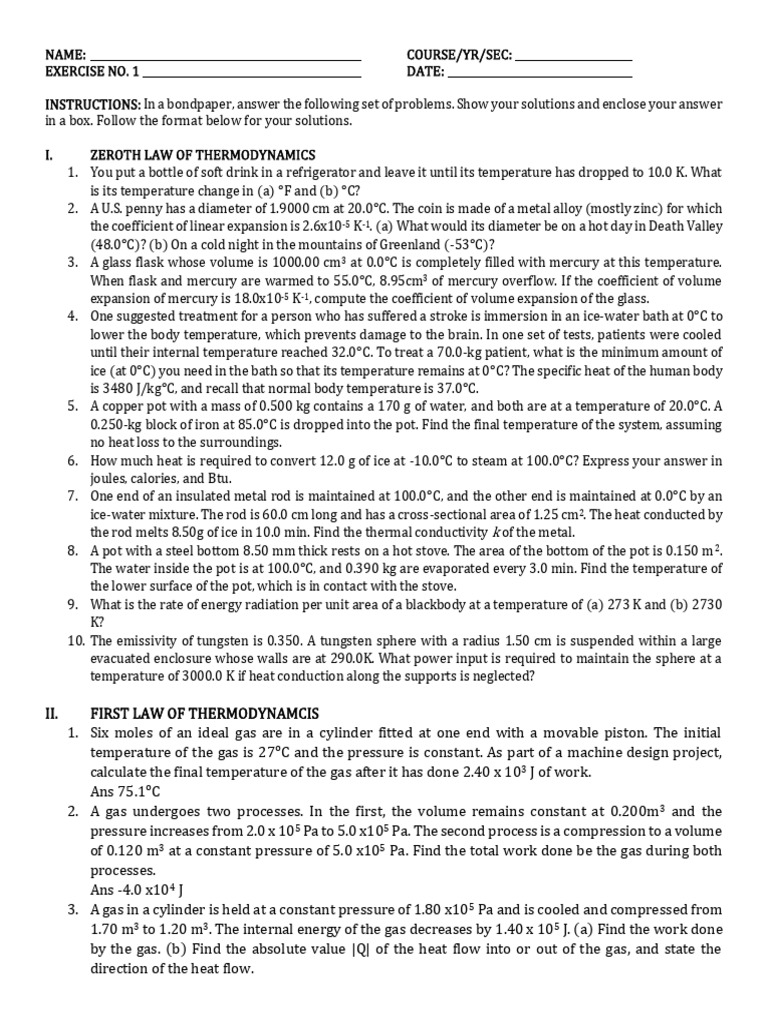 Phys 234 Exercise 01 Thermodynamics-1 | PDF | Technology & Engineering
