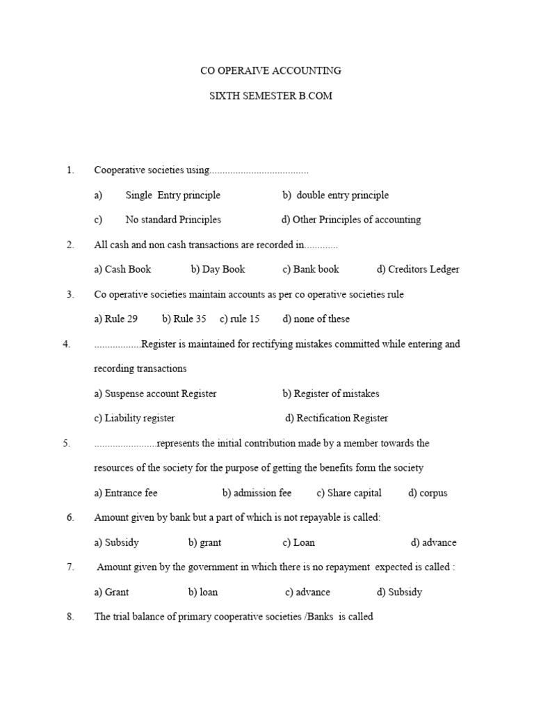 Accounting Question Paper Co Operative Accounting of Campus3 1 | PDF ...