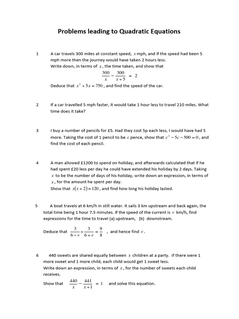 Problems Leading To Quadratic Equations | PDF | Foreign Language ...