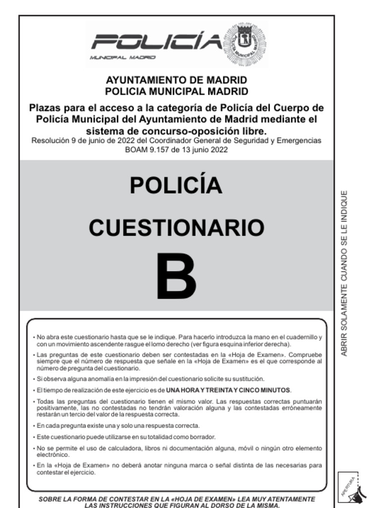 Examen Policia Local Madrid 2022 | PDF
