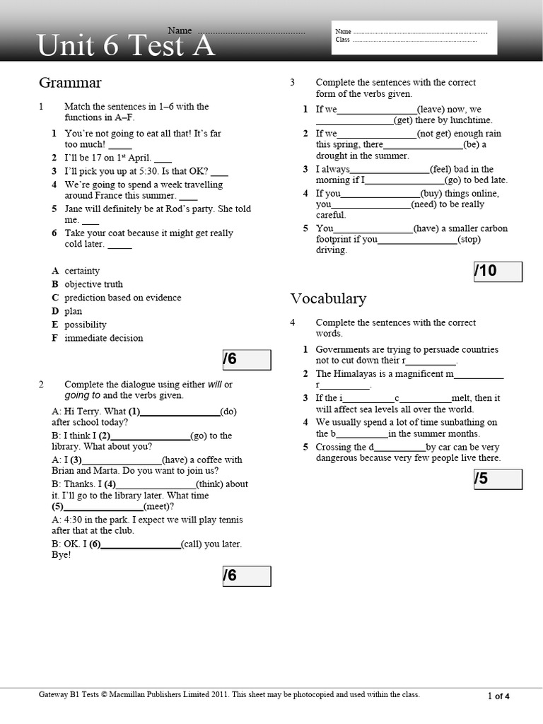 Gateway b1 Test Unit 6 PDF Free | PDF