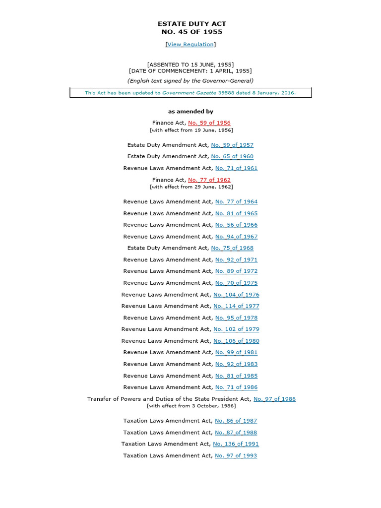 Estate Duty Act No. 45 of 1955 | PDF