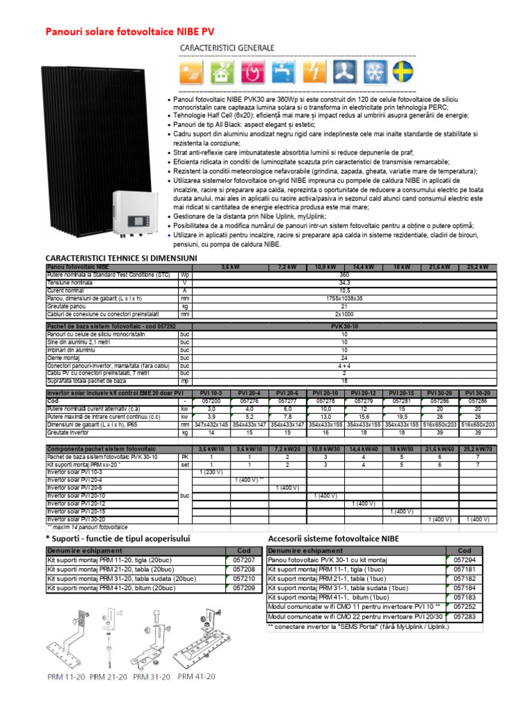 Sisteme Fotovoltaice NIBE PVK 30-10-2021 | PDF