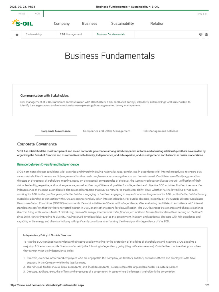 Business Fundamentals - Sustainability - S-OIL 2 | PDF