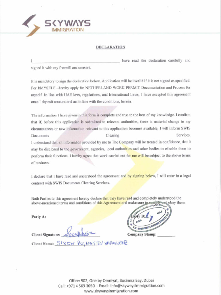 Signed Declaration Letter | PDF
