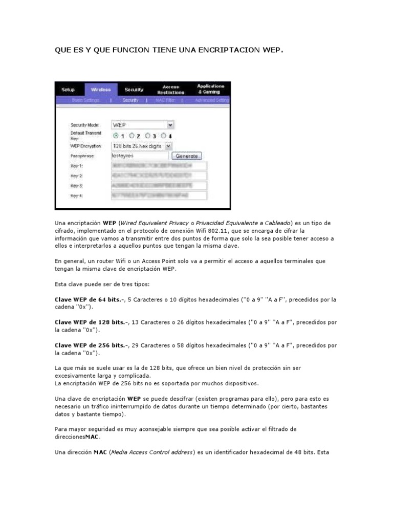 Que Es y Que Funcion Tiene Una Encriptacion Wep | PDF | Edad de ...