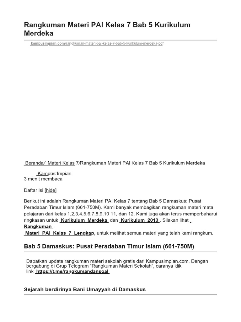 Rangkuman Materi PAI Kelas 7 Bab 5 Kurikulum Merdeka | PDF