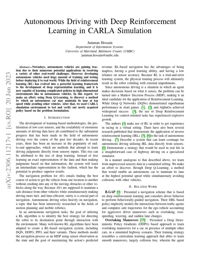 Autonomous Driving With Deep Reinforcement Learning in CARLA Simulation ...