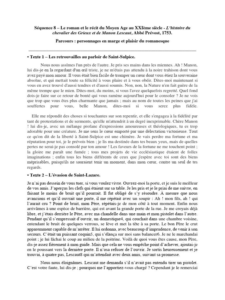 Manon Lescaut : Évasion et Destin tragique | PDF | Poésie