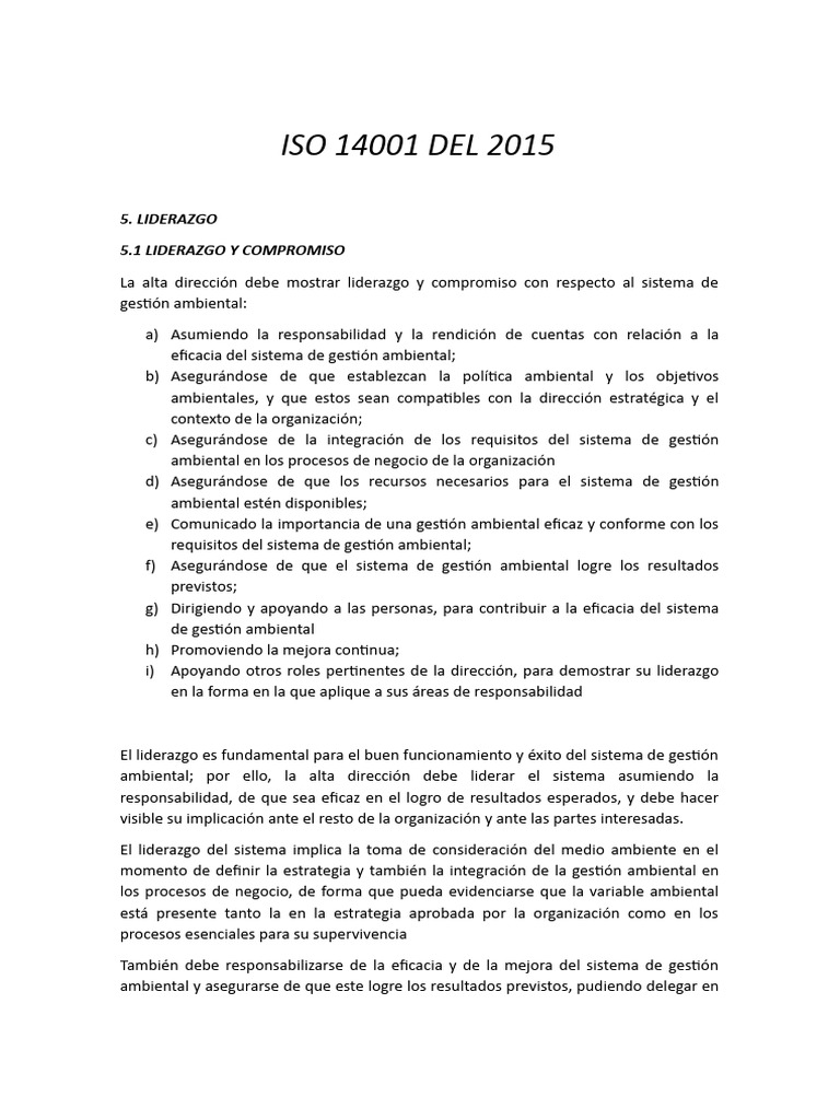 Capitulo 5 Iso 14001 Del 2015 (Karen Vanessa Londoño Trujillo) | PDF